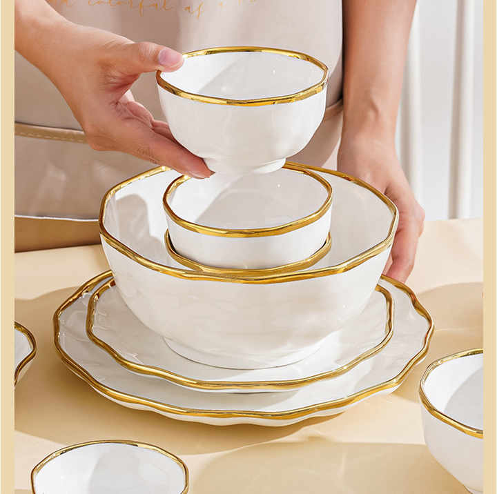 Luxury Golden Rim Irregular Porcelain Dinnerware Set for Weddings ...