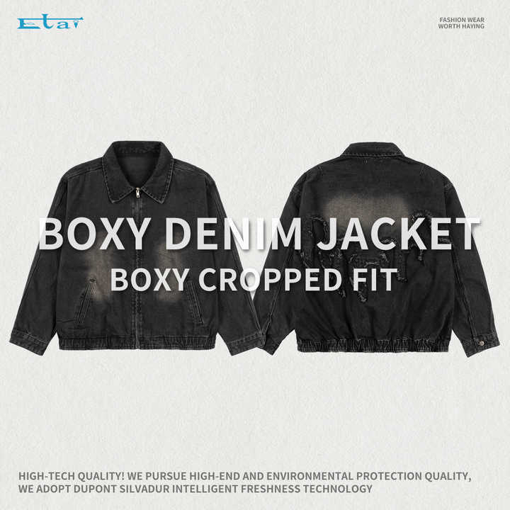 Shop High Quality Shirt Collar Boxy Cropped Fit Denim Jacket