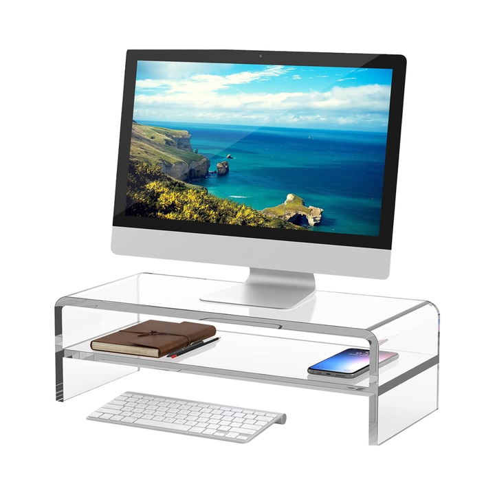 Clear Acrylic Monitor Stand Riser Desk Organizer Shelf for Multi Media ...