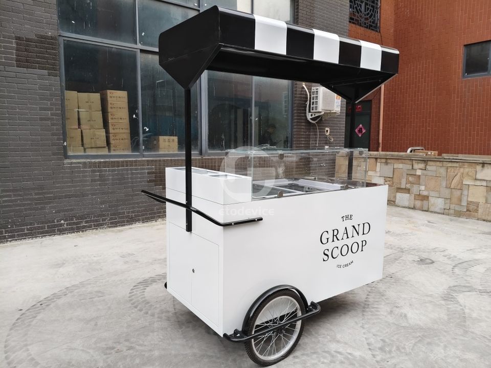 Mobile Coffee Ice Cream Hand Push Cart Refrigerator Sink Food Bike Cart ...