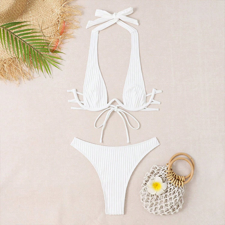 Custom LOGO Bikini Sexy Hollow Out Bnadge Bikini White Push up Thong ...