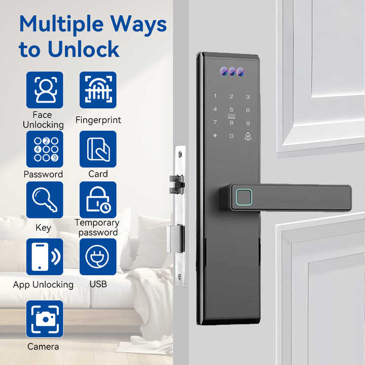 KK Tuya WiFi Smart Door Lock 3D Face Fingerprint Unlock Camera Memory ...