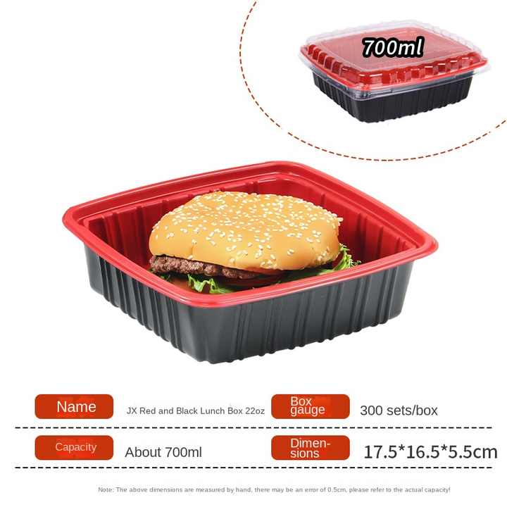 22OZ Red Black Disposable Commercial Lunch Box OPS Cover 700ml Thick PP ...