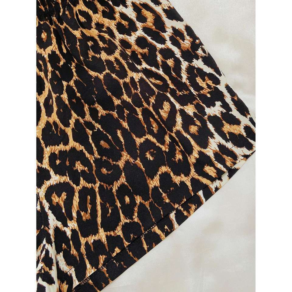 Women's Pajamas, Leopard Print Two-Piece Set with Short Sleeve Top ...