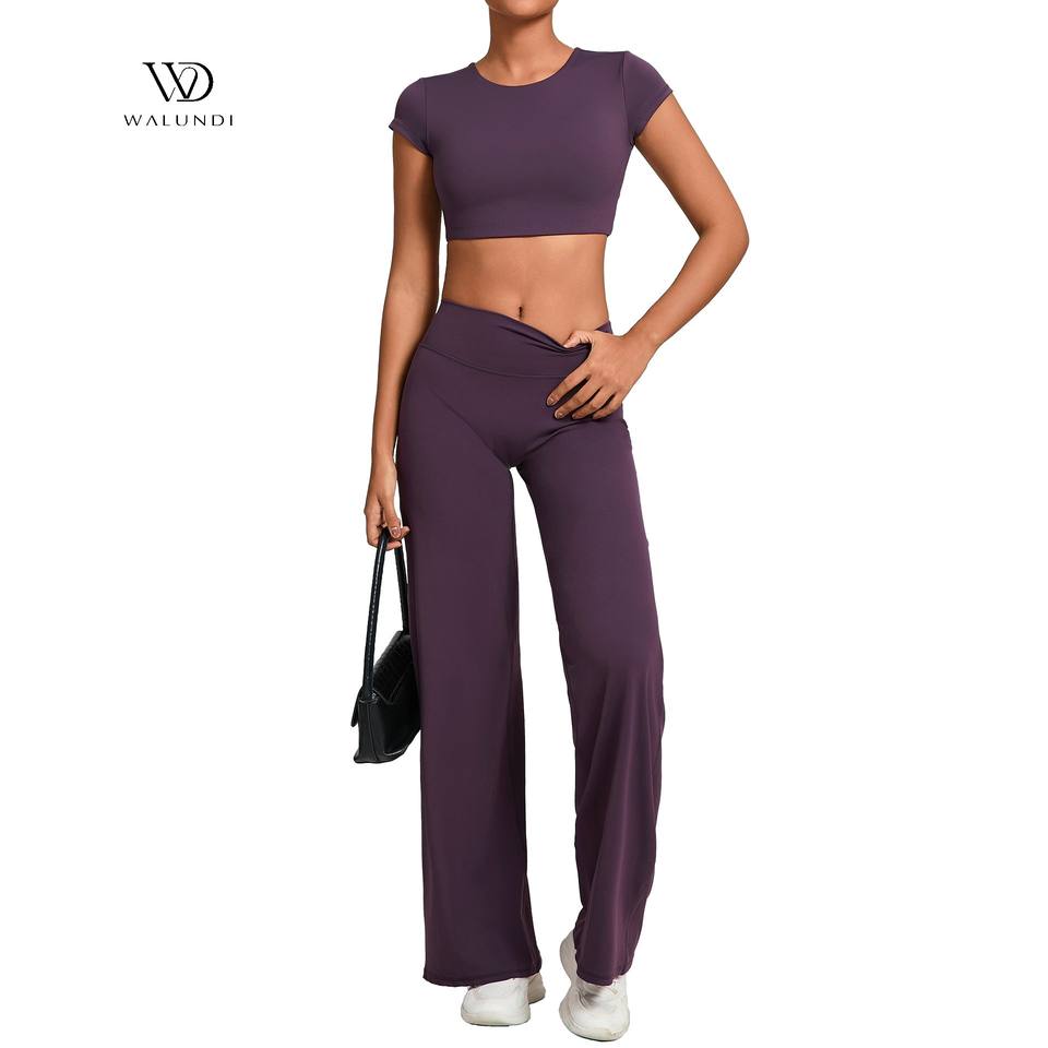 Yoga Set Custom Hollow-back Short-sleeve Belt with Bra Pads Straight ...