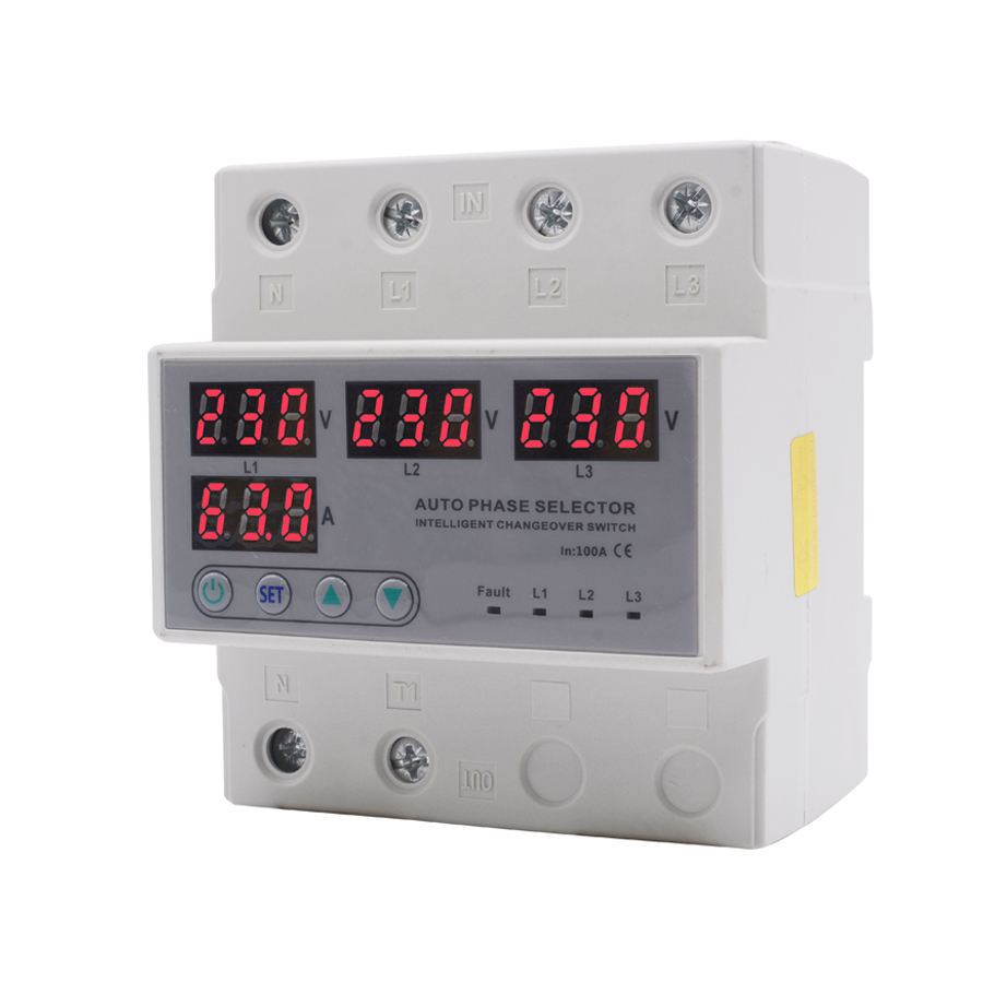 63A 100A 3 in 1 Out Over Under Voltage Protector Automatic Phase ...