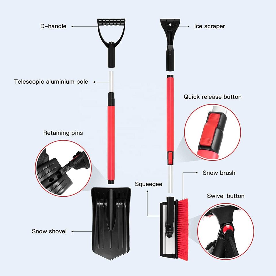 Extendable 4-in-1 Car Snow Removal Tool Detachable Snow Brush, Ice ...