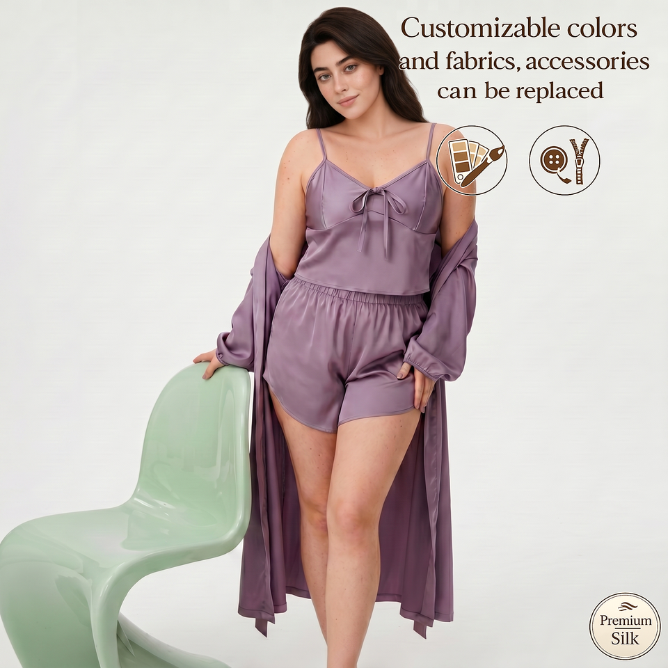 Hot Selling Purple Silky Robe Set Elegant Drape Natural Sheen Design ...