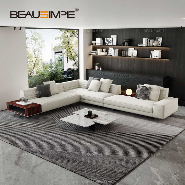 Roger Luxury Fabric White L Shape Sofa - 7 Seat Modern