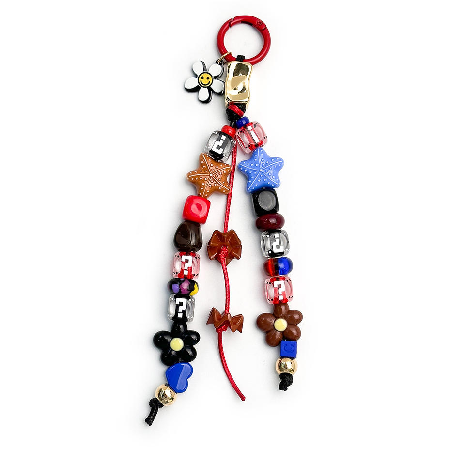 Colorful Beaded Keychain Star Flower smiley Face Pendant Girl's Heart ...
