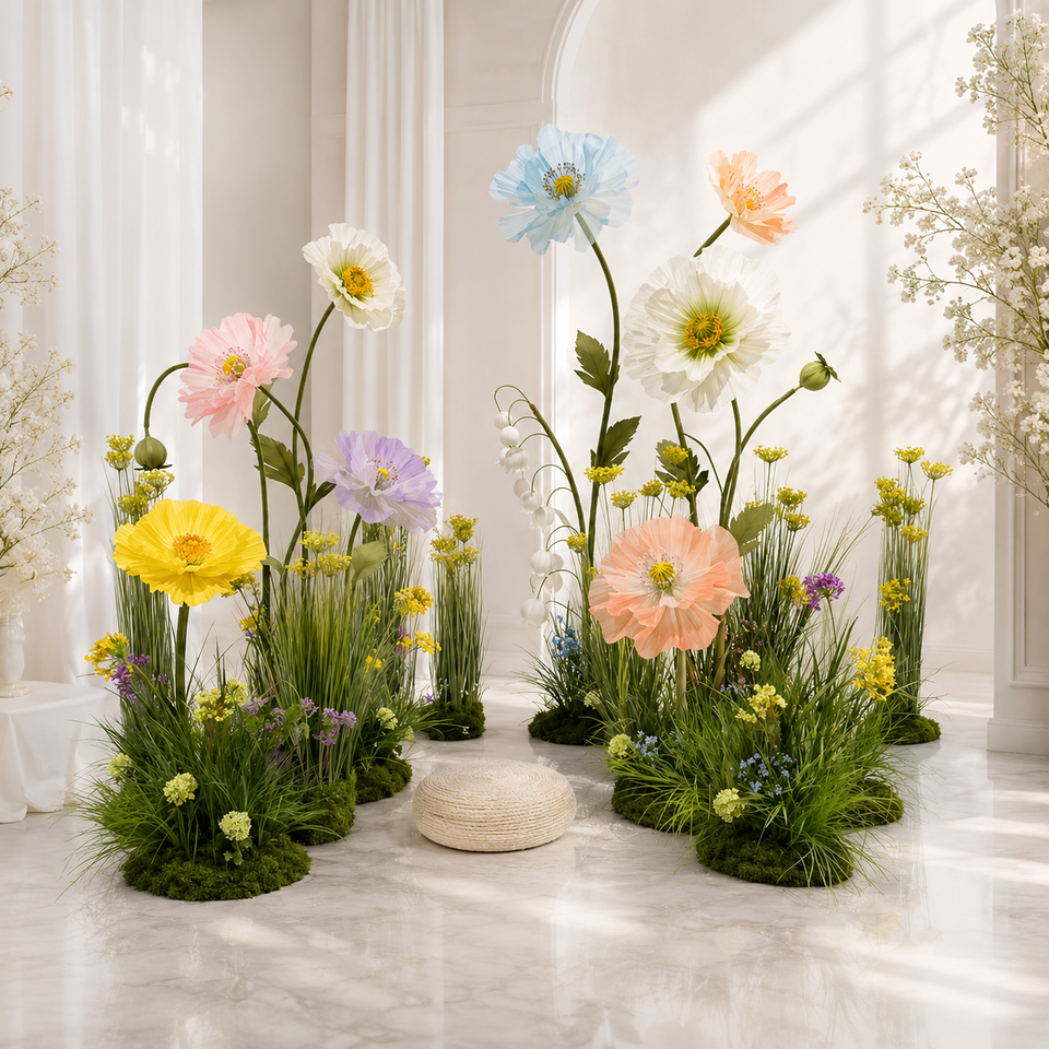 White Pink Giant Peony Paper Flowers Wedding Interior Mall Window ...