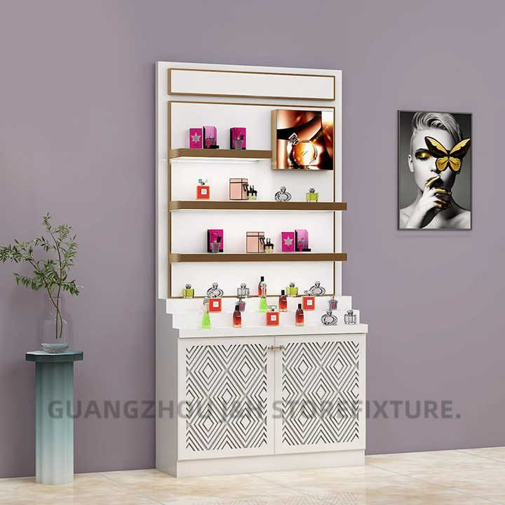 New perfume shop interior design cosmetic shelf with cabinet mdf ...