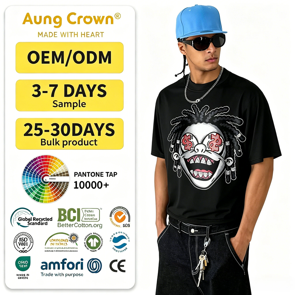 Broken Font Full Print Spliced Oversized Men T-Shirt OEM Dark ...