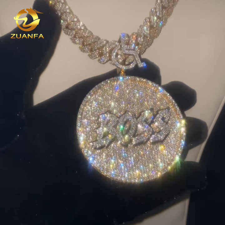 Custom BOSS Miami Cuban Link Chain Lab Diamond Hip Hop Pendant Iced Out ...