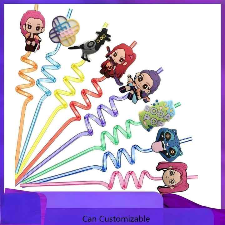 Anime Spiraling Design Straw Food Grade Cartoon Kids Drinking Straw ...