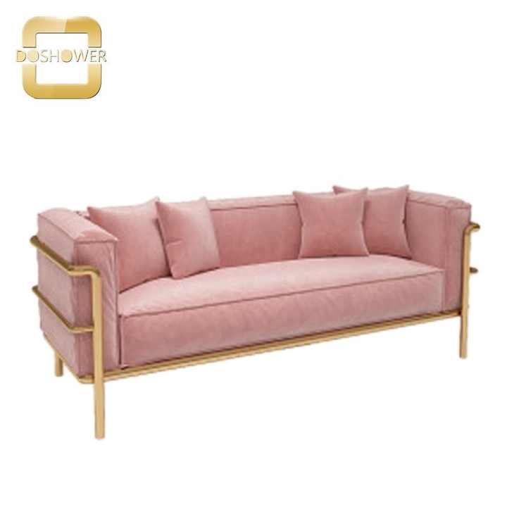 Luxury Waiting Sofa for Salon - Triple Seats & Pink Velvet