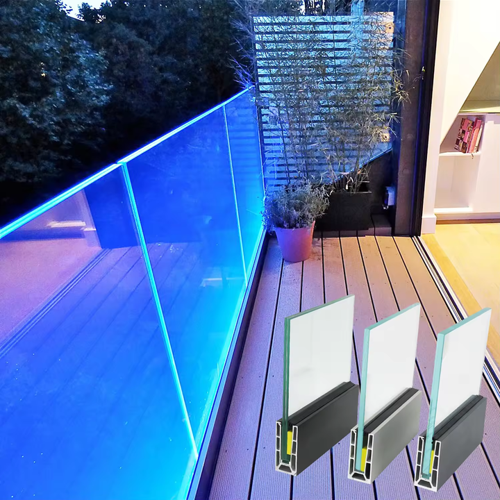 Exterior LED Light Aluminum Glass Balustrade U Channel Glass Railing ...