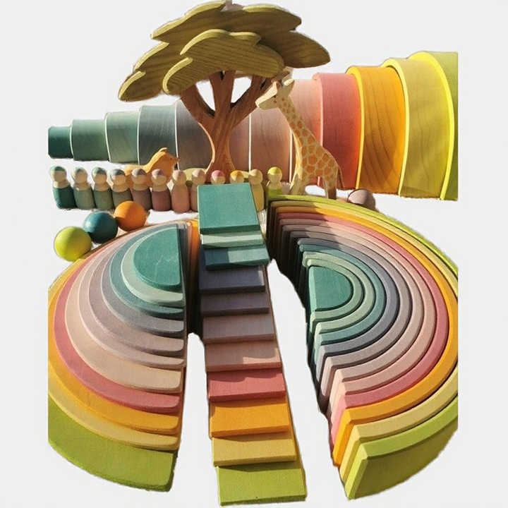 Large 12-Layer Pastel Arch Stacking Wooden Blocks Educational Toy Set ...