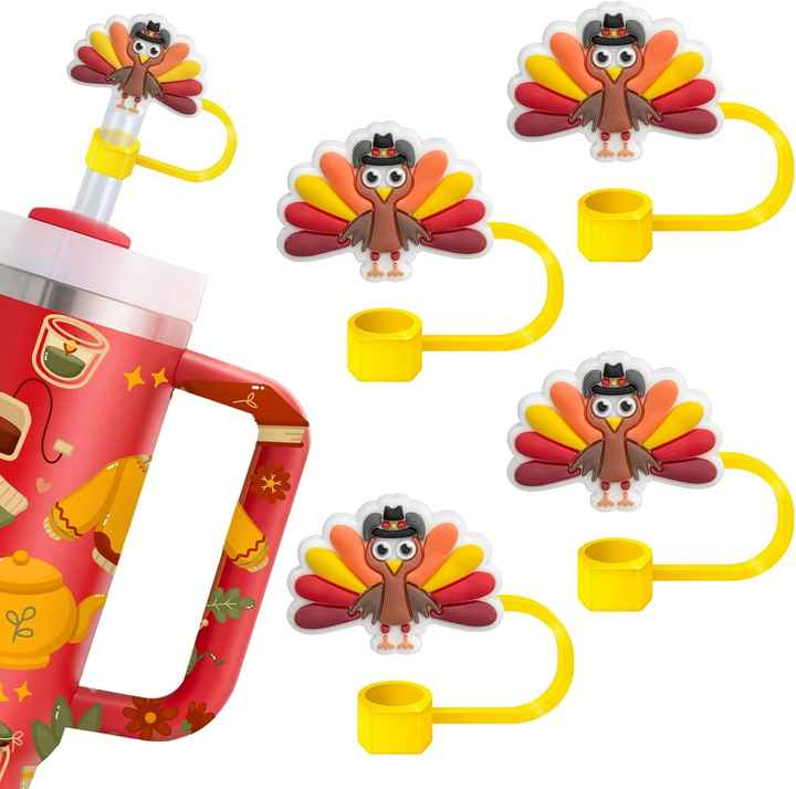 Thanksgiving Straw Covers Cap Turkey Straw topper Silicone Fall Straw ...