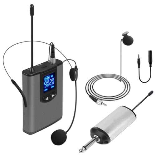 UHF Wireless System with Dual Headset Mic/Lavalier Microphone Receiver ...