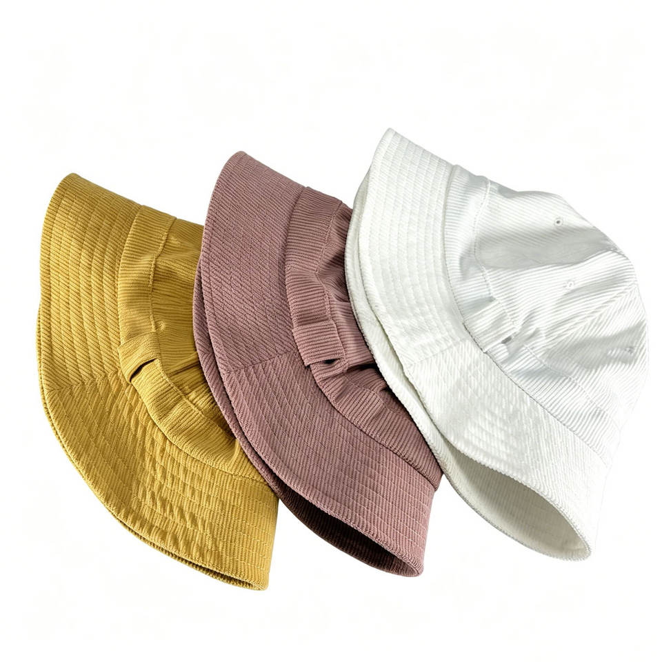 Solid Color Thin Corduroy Bucket Hat 3 Colors Mustard Pink White Women ...