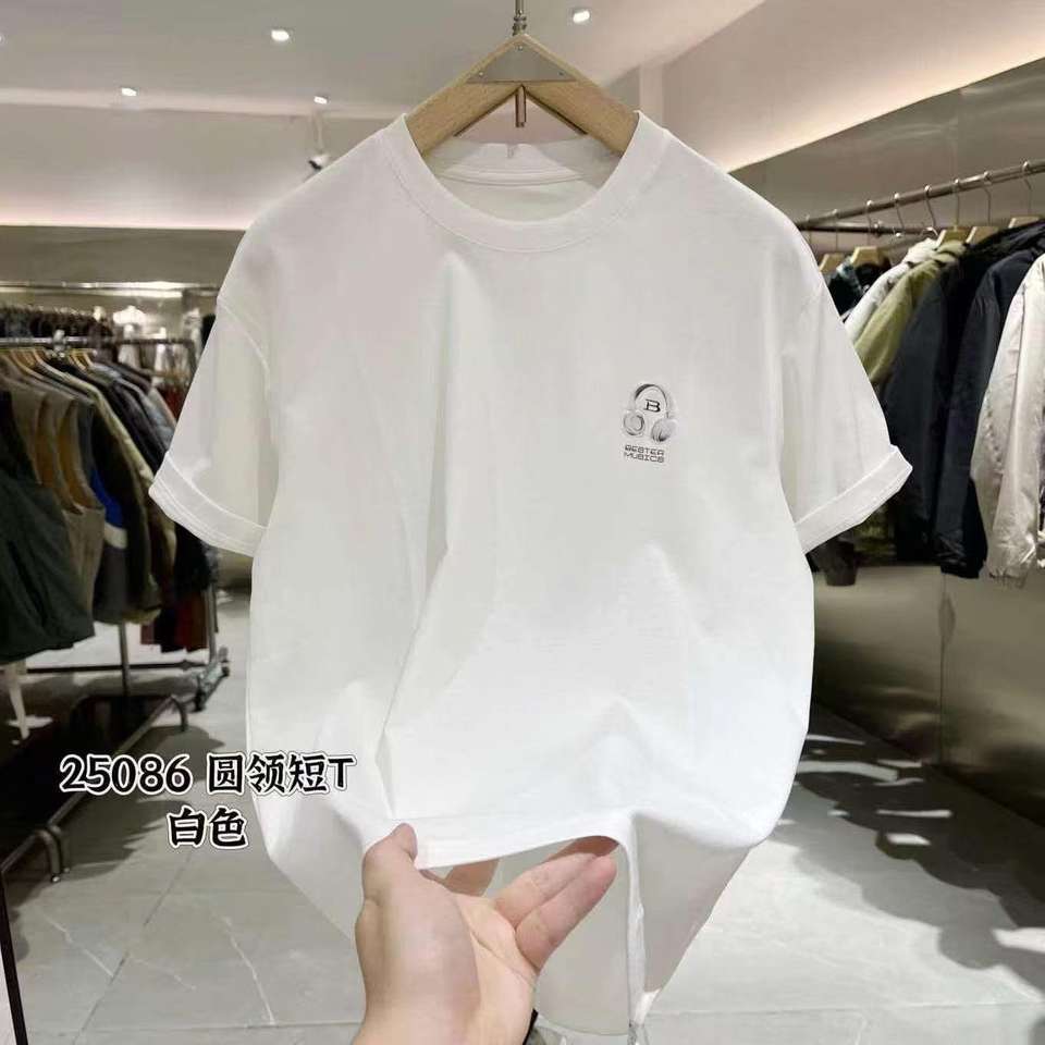 Letter Print Drop Shoulder Unisex Men's T-Shirt Chest Logo Back Pattern ...