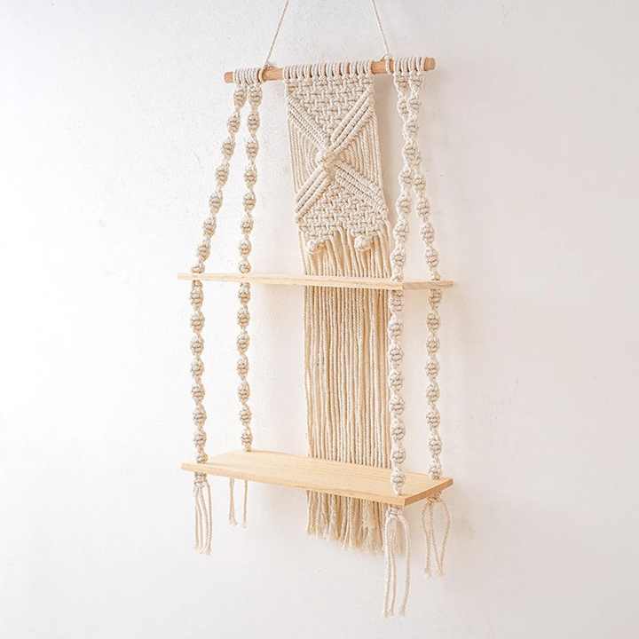 Modern 2-Layer Floating Wall Shelves - Hand-Woven Tapestry