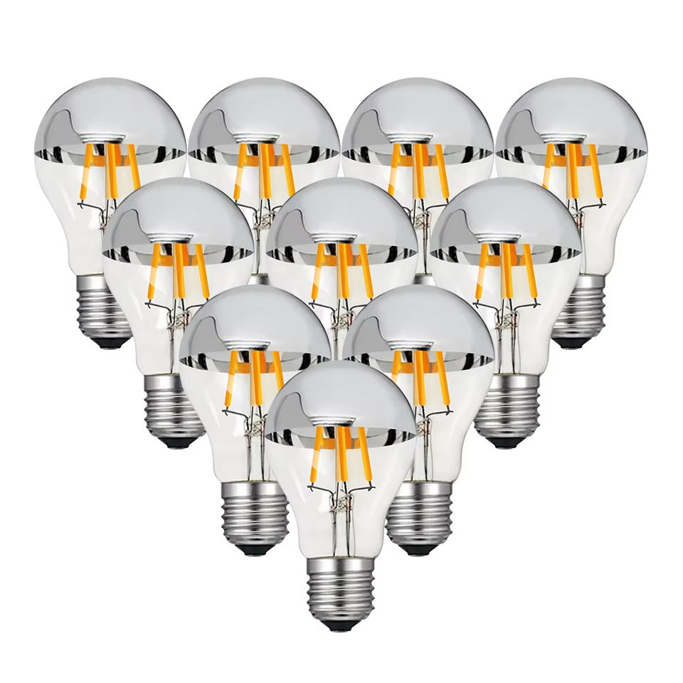 Dimmable A60 Half Silver LED Filament Bulb, Half Chrome Mirror Top ...