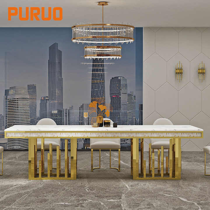 Modern style gold dining table with chair metal base stainless steel ...