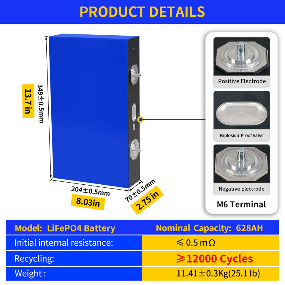 3.2V 628Ah LiFePO4 Prismatic Lithium Battery Cell for Solar & RV Energy ...