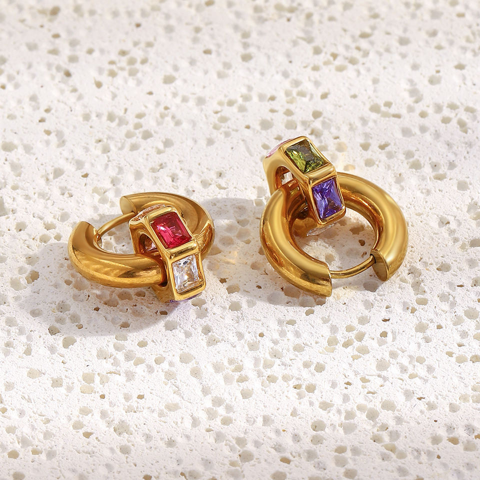 Dreamshow Dainty Colorful Zircon Huggies Earrings 18k Gold Plated ...