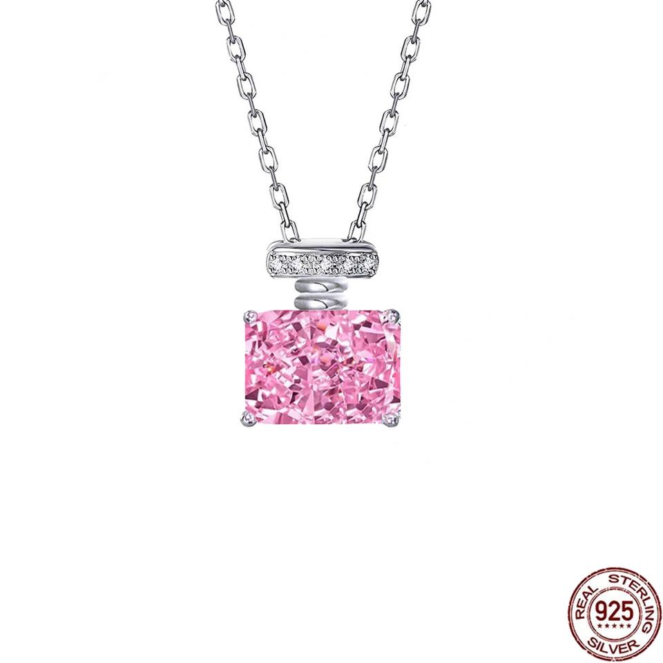 Pink Perfume Bottle Pendant Rhodium Plated 925 Sterling Silver 5A Cubic ...