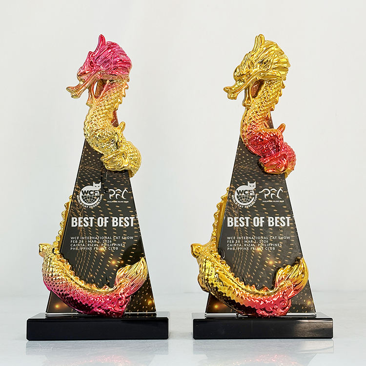Gold Resin Dragon Full Color Printing Personalized Crystal Trophy MH ...