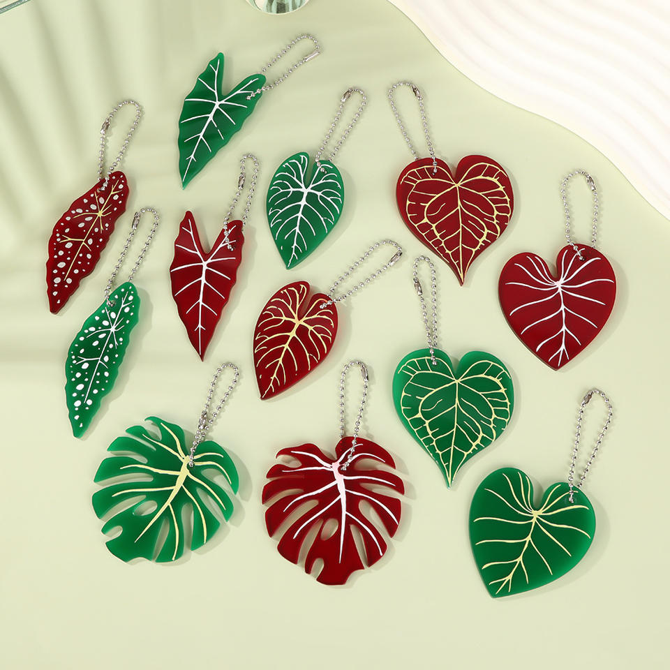 Green Leaf Keychain Fashion Acrylic Plant Key Chain Leaf Key Ring Phone ...