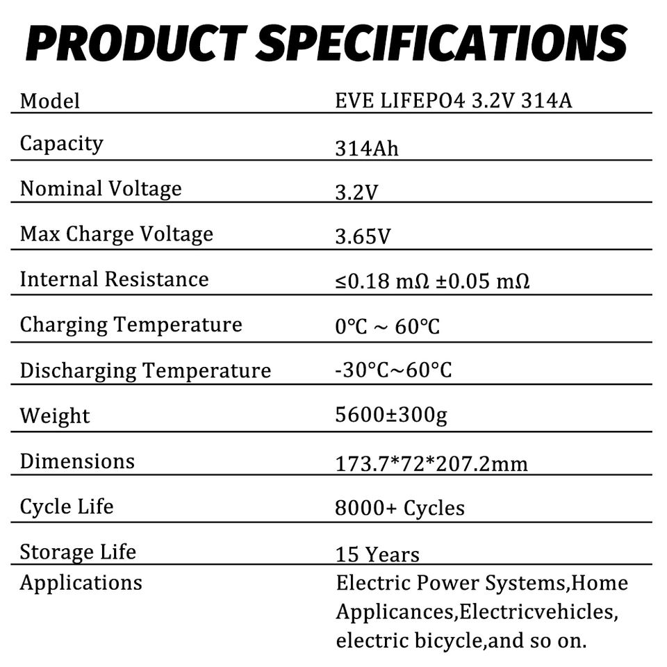 EVE 3.2V 314ah Lifepo4 Battery - Reliable Energy Storage