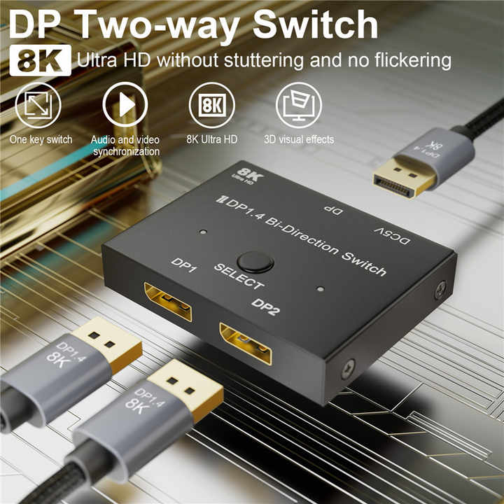 8K Display Port Switch Bi-Directional Manual Switch 2 in 1 Out ...