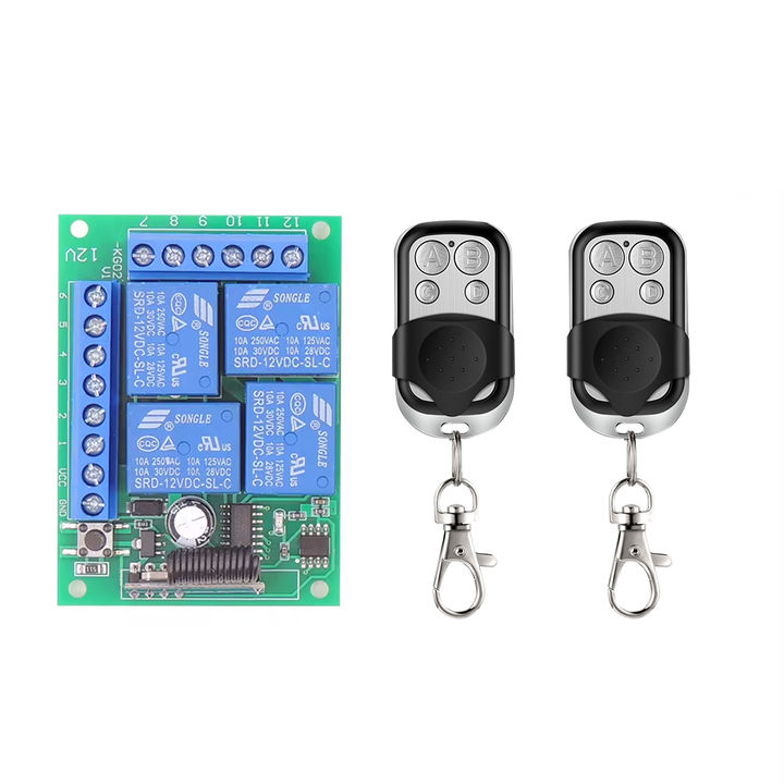433Mhz 12V 4CH Universal Remote Control Switch RF Receiver and ...