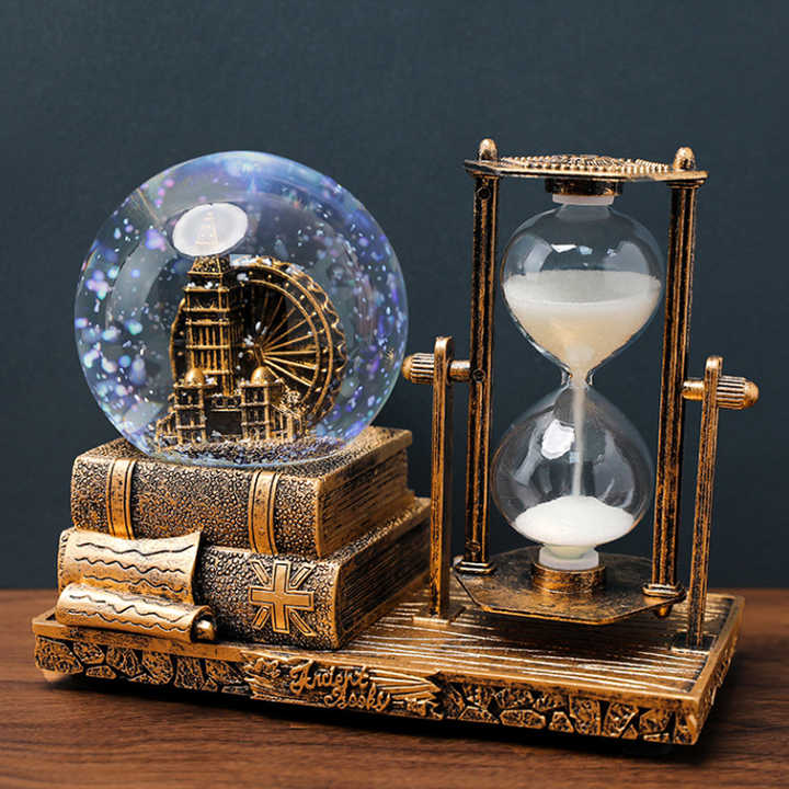 Retro Iron Tower Hourglass Timer Crystal Ball Music Box Luminous ...