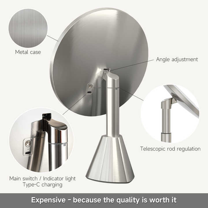 Brushed Stainless Steel Human Sensor Mirror Round Rechargeable