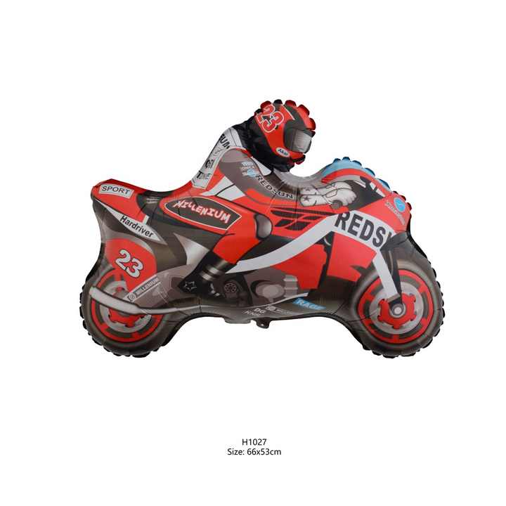 Red and Blue Motorcycle Cartoon Balloon with Motorcyclist Motorcycle ...