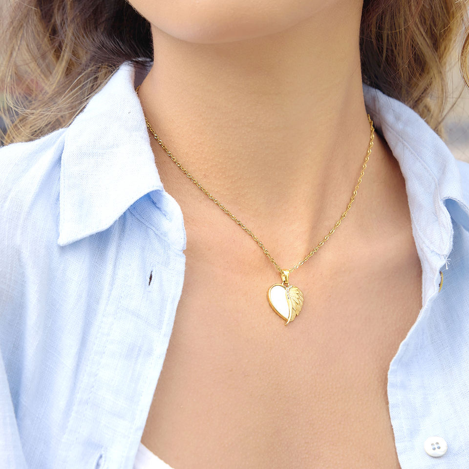 J&D Jewelry 18K Gold Plated Angel Wing Heart Necklace Shell Pendant ...