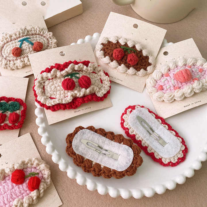 Cute Knitted Cherry Hairpin Handmade Side Clip Hair Accessories ...