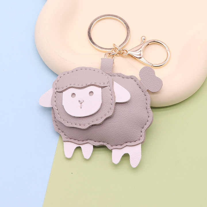 Wholesale Cute Sheep PU Leather Keychain Cartoon Animal Doll Leather ...