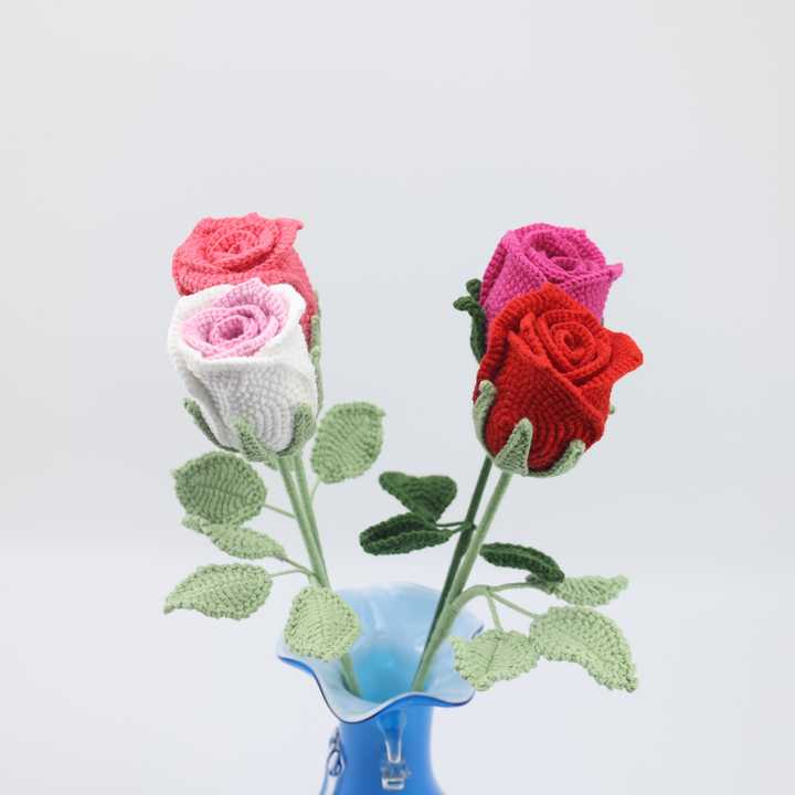 2024 SY Hand-Woven Bouquet Creative Knit Rose Flower Forever Decorative ...