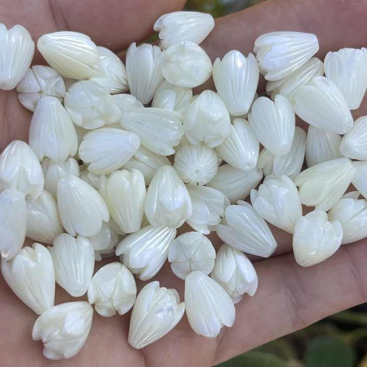 10*13MM Natural Mother Pearl Carved Pikake Beads Charms White Sea Shell ...