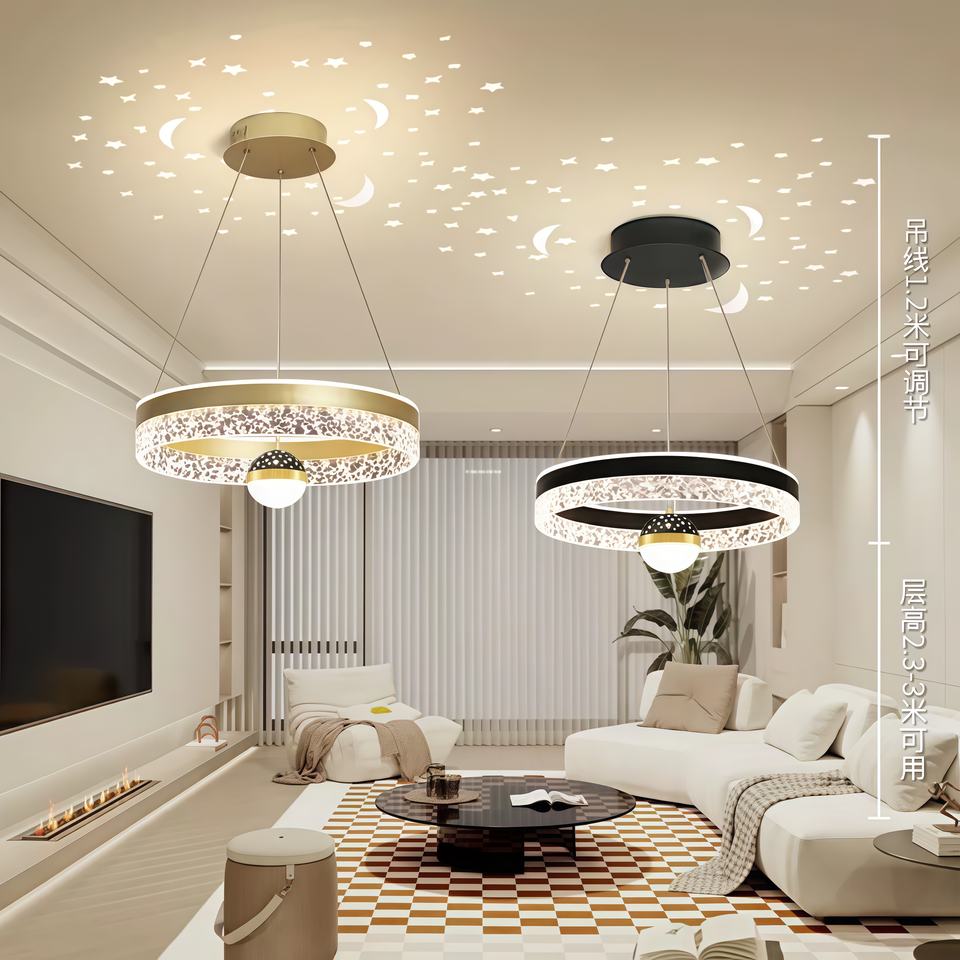 Modern Gold LED Chandelier Starry Sky Moon Star Pendant Light Middle ...