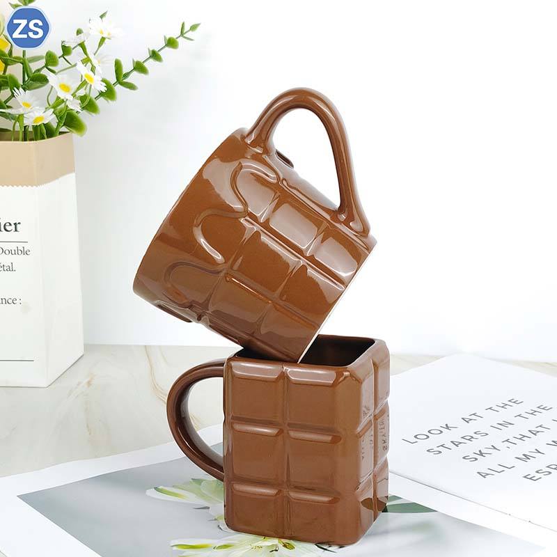 Wholesales Ceramic Bone China Mugs v Shape Custom Brown Chocolate Shape ...