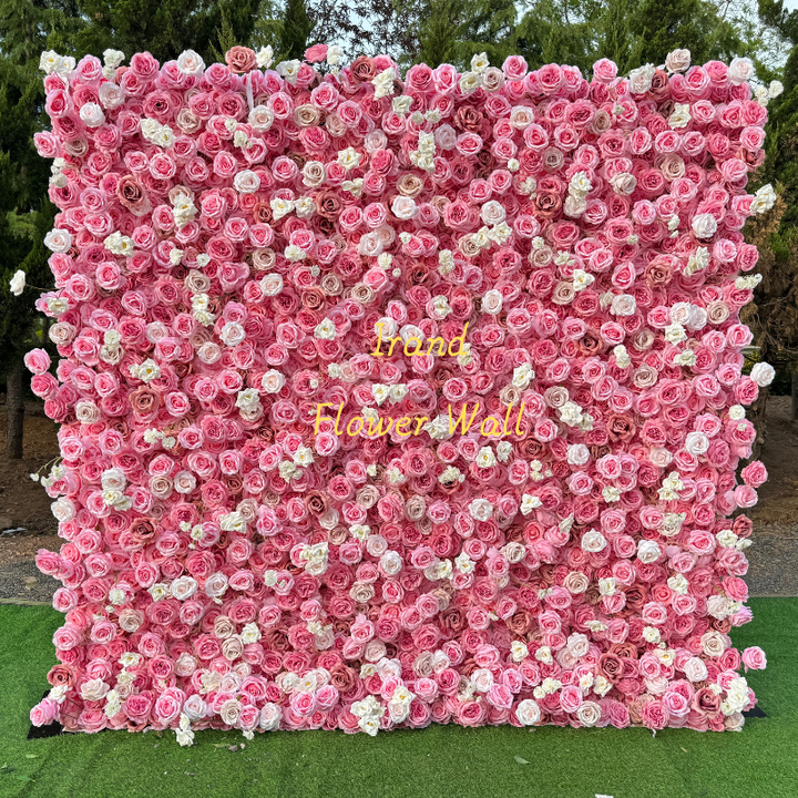Artificial Floral Backdrop Pink Flower 5D Roll Up Flower Wall Backdrop ...