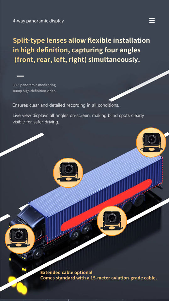 Quad Lens IPS Screen Reverse Backup HD Night Vision Commercial Vehicle ...
