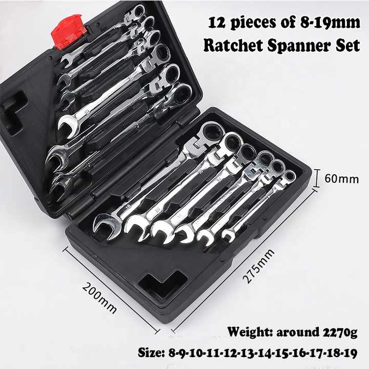 ETREK 12-Piece Dual Ends Flexible Head Ratchet Wrench Set